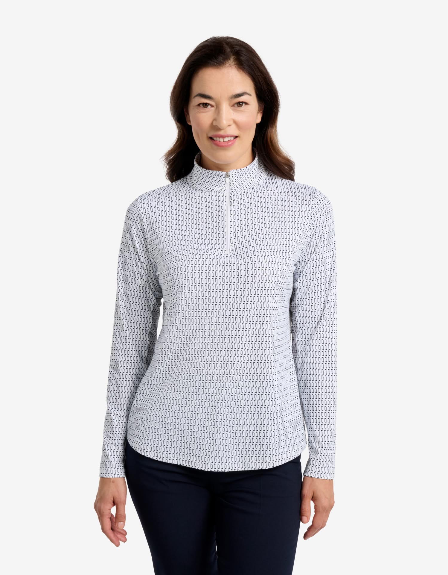 Quarter Zip Golf Flags Printed Top with Mesh | Sun Protective Shirt Solbari